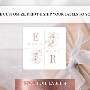 2 Inch Square Labels, Real Foil Monogram Stickers, Personalized Party ...