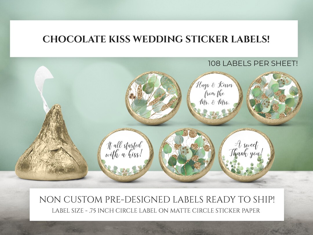 Chocolate Kiss Stickers, It All Started With a KISS, Greenery Wedding ...