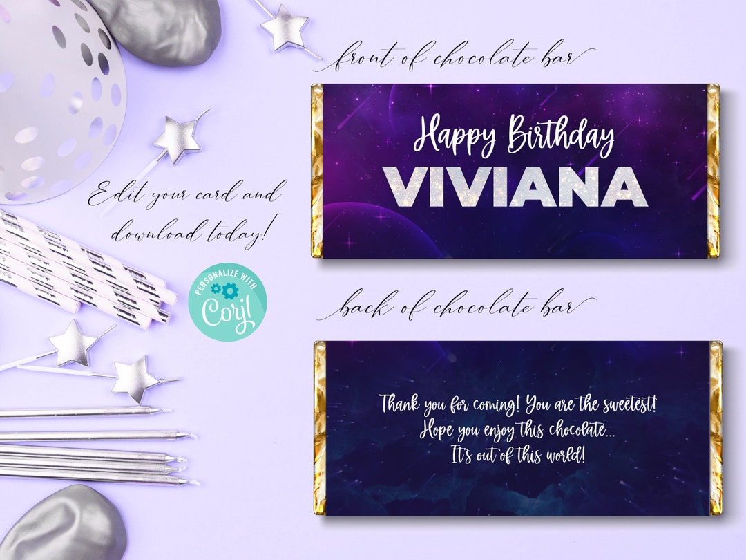 Galaxy Birthday Party Large Chocolate Bar Wrapper, Galaxy Candy Label ...