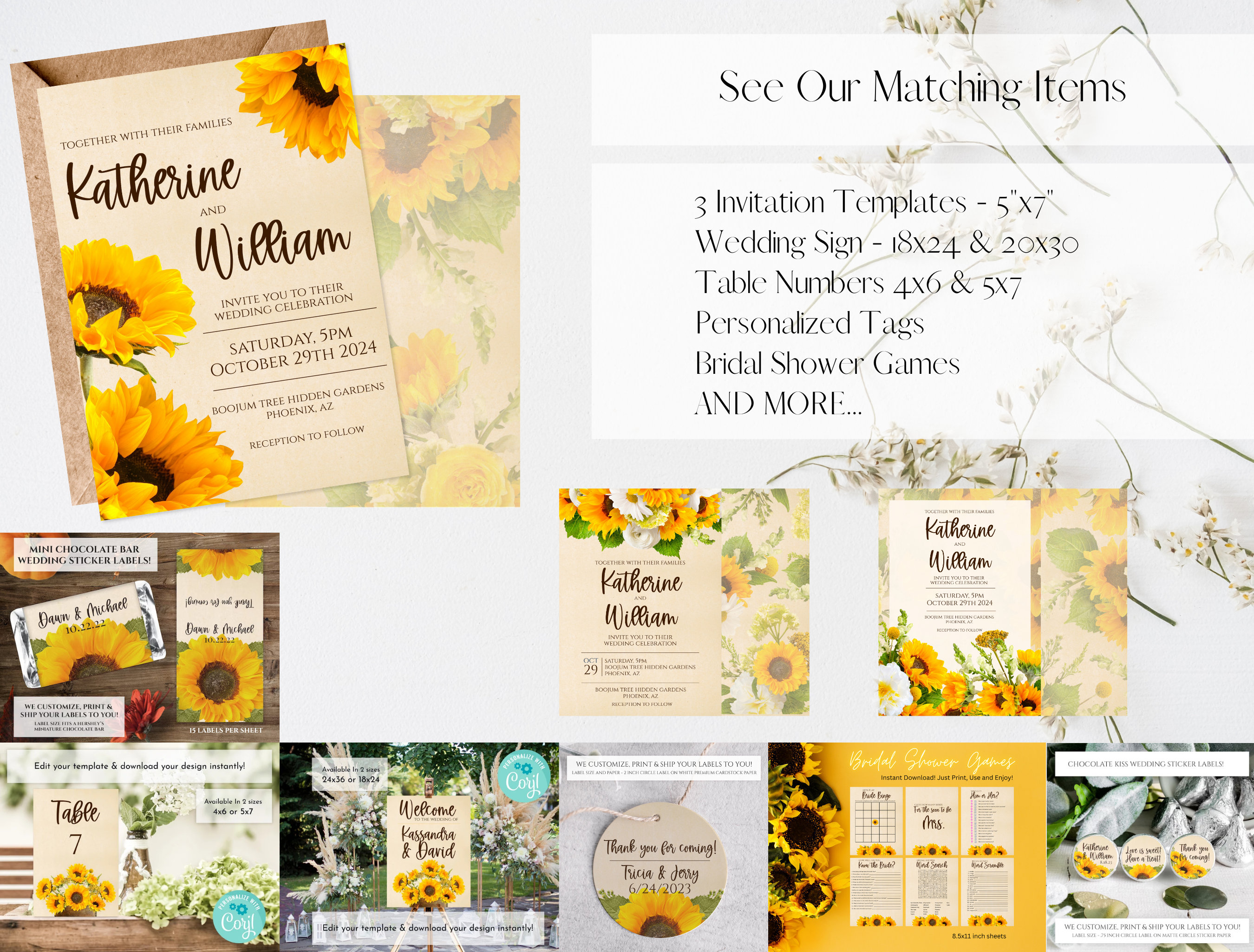 Sunflower Wedding Invitation Printable Invitation Template - Etsy