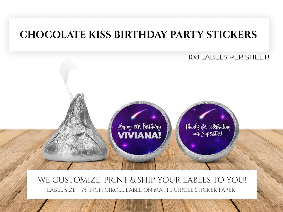 Printed Chocolate Kiss Stickers, Personalized Galaxy Birthday Party ...