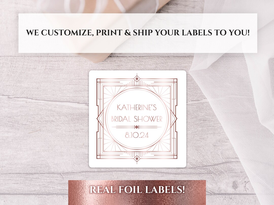 2 Inch Square Labels, Real Foil Art Deco Personalized Stickers, Gatsby ...