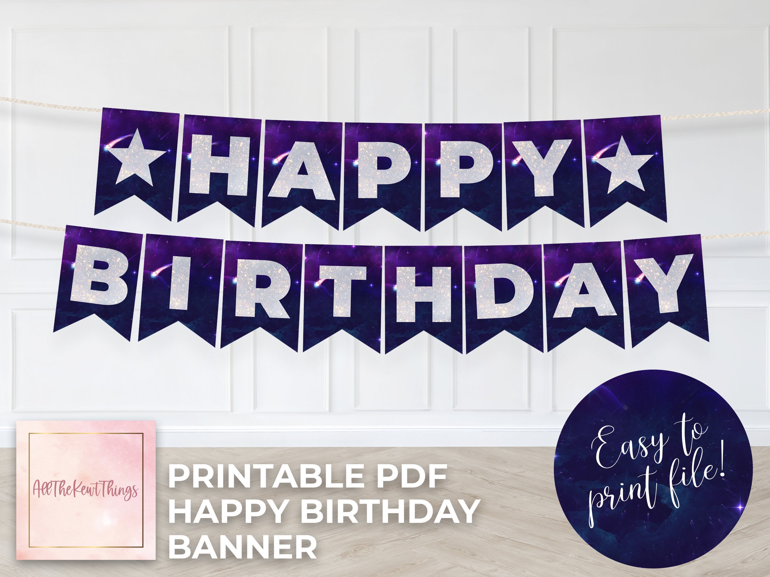 Galaxy Happy Birthday Party Banner, Instant Digitial Download, Galaxy ...