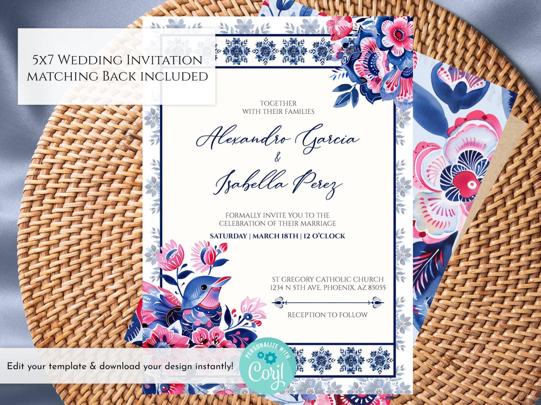 Talavera Floral Wedding Invitation, Printable Invitation Template ...
