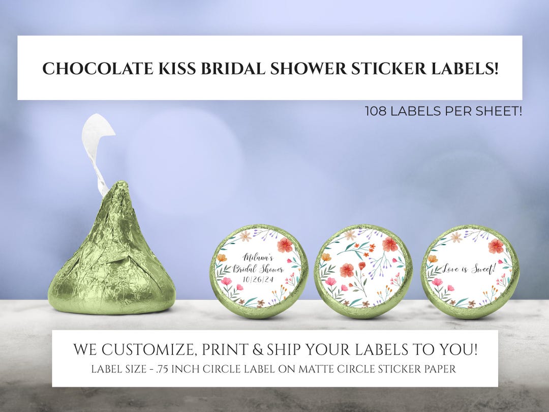 Printed Chocolate Kiss Stickers - Wildflower Wedding Party Favors ...