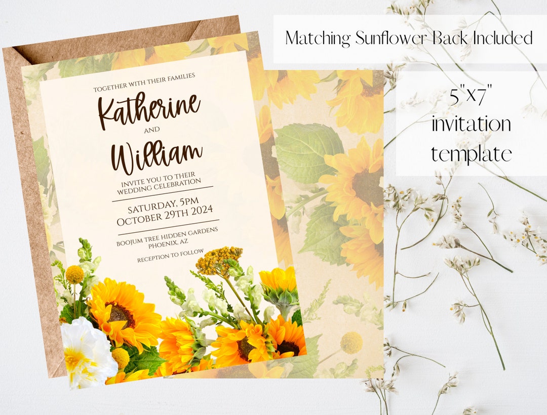 Sunflower Wedding Invitation, Printable Invitation Template ...