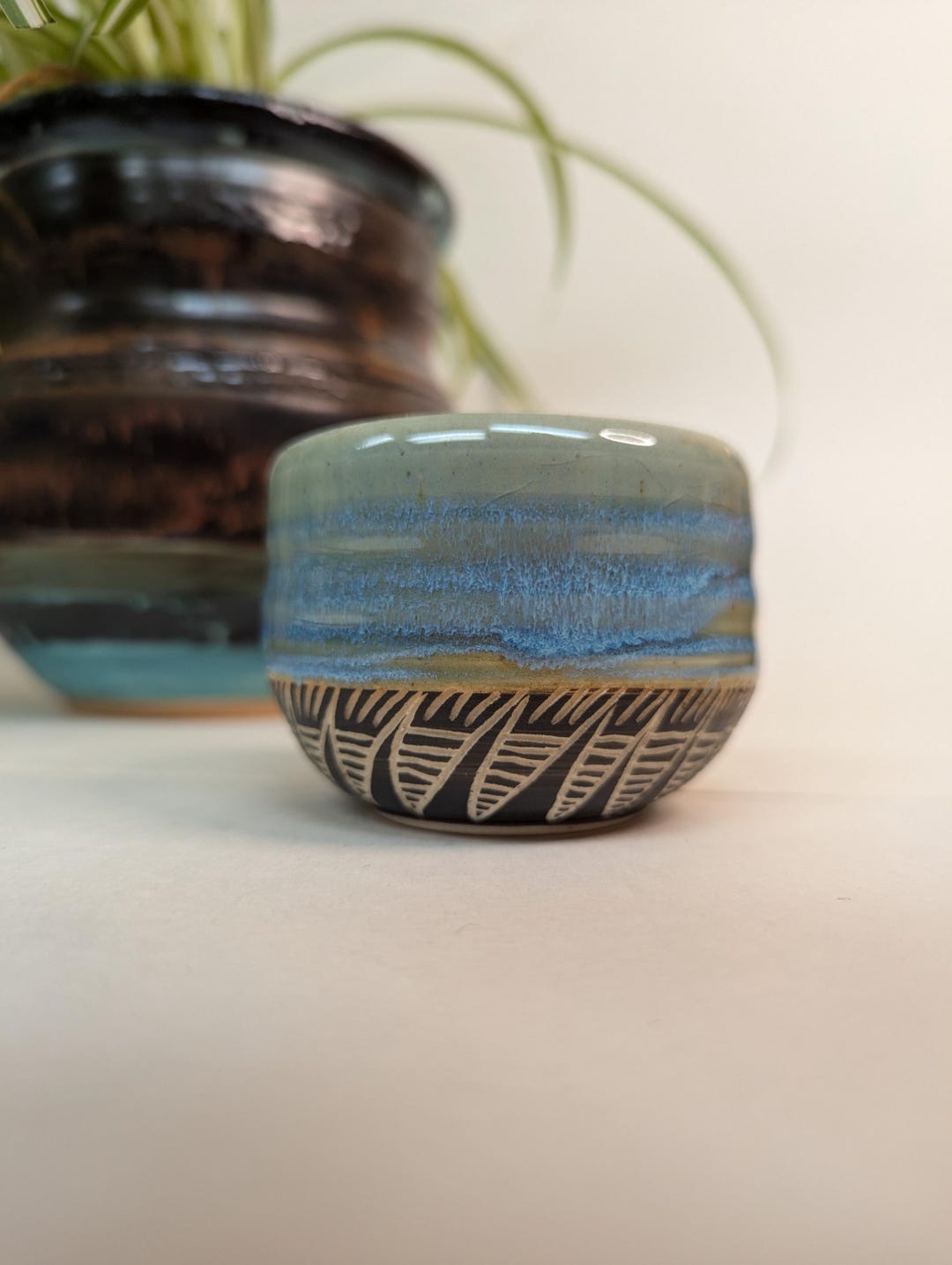 Hand Carved Japanese Tea Cup: Sgraffito Ceramic Pottery - Etsy