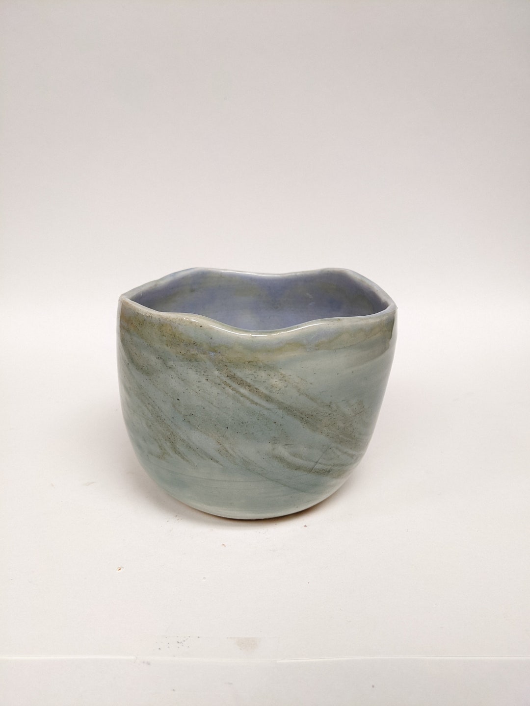Marbled Ceramic Planter: Small Pottery With Light Blue Glaze - Etsy