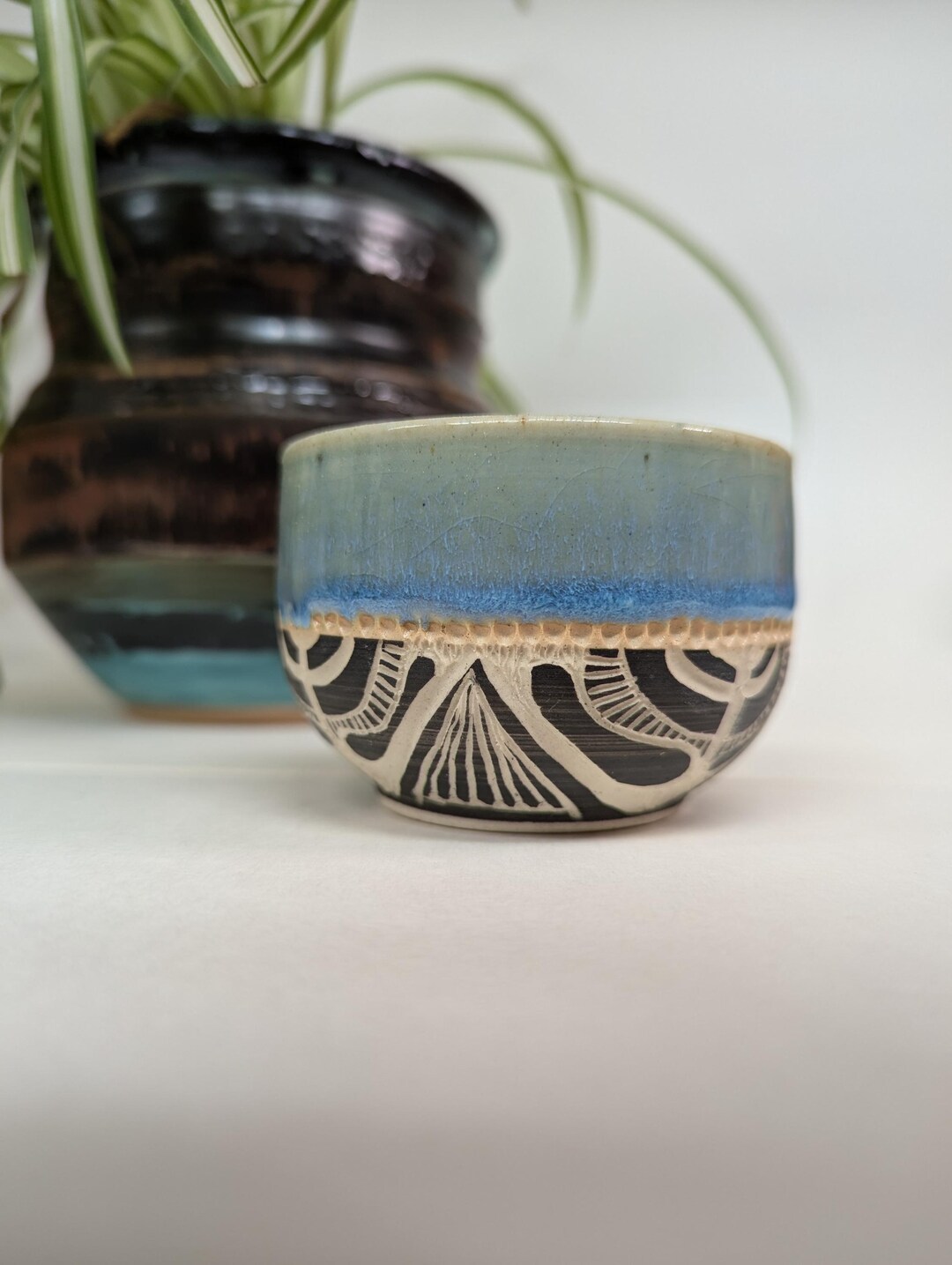 Japanese Tea Cup, Ceramic Tea Cup, Handmade Tea Cup, Sgraffito, Pottery ...