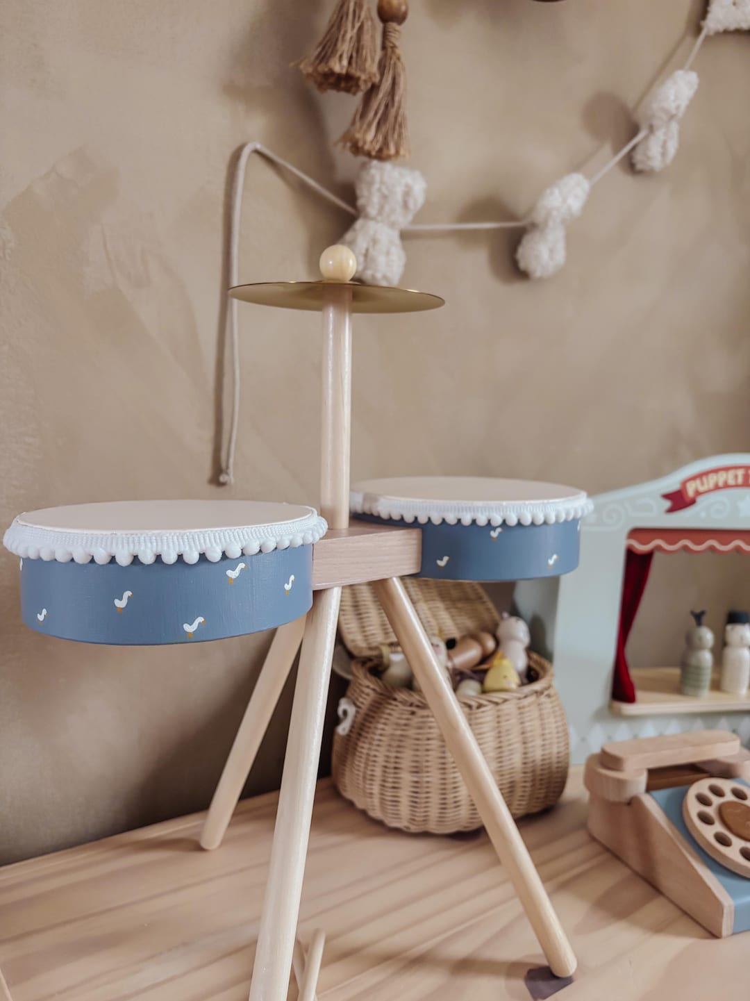 Wooden Drum & Tambourine Set, Montessori Learning, Toddler Gifts, First ...