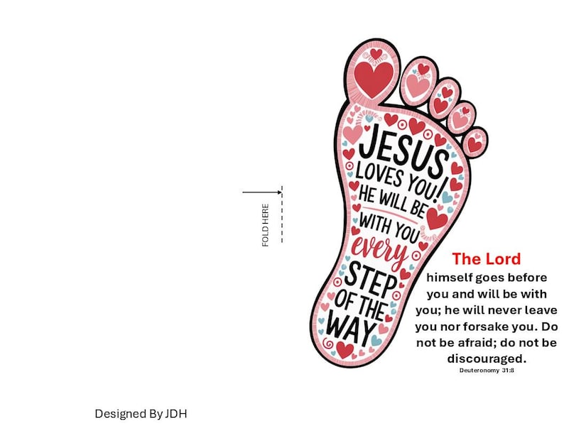Jesus Love You Footprint Card – Bible Verse Deuteronomy 31:8 – Faith ...