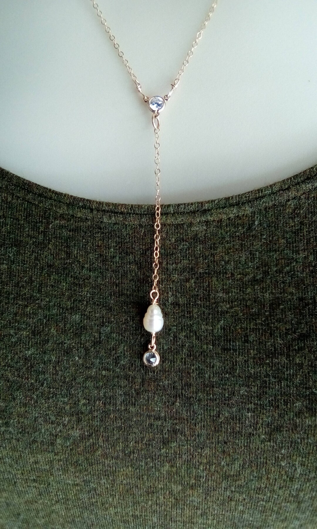 A Delicate Chain Necklace With 2 Czs and a Freshwater Pearl,layering ...