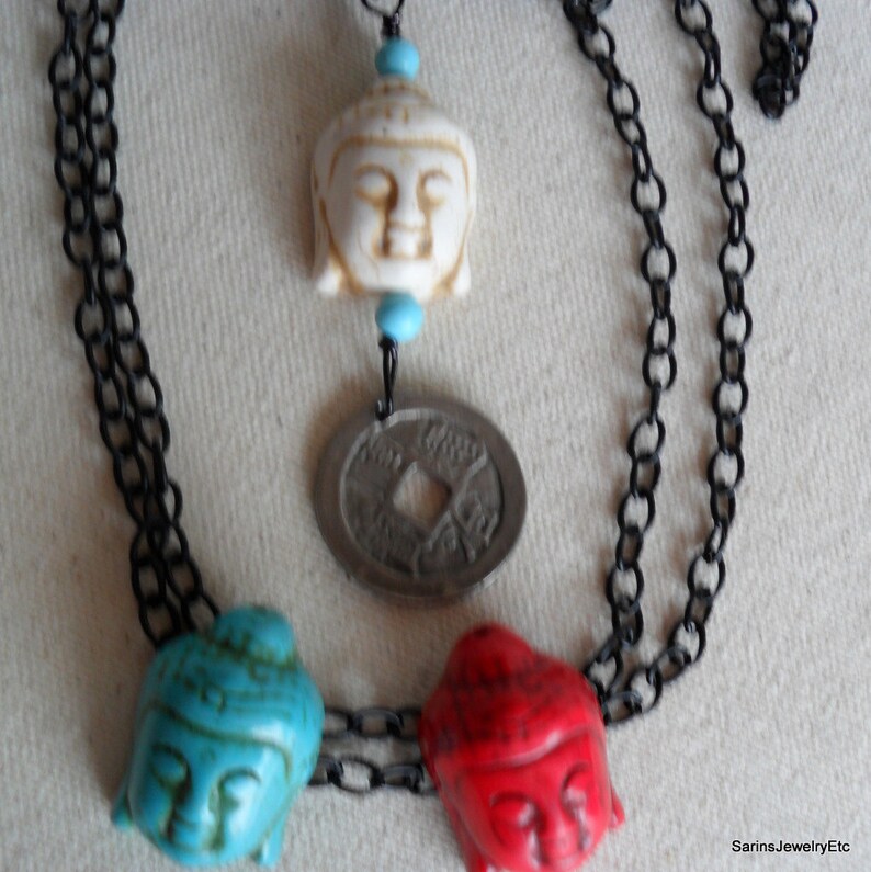 Buddah Necklace in White on Flat Black Chain - Etsy