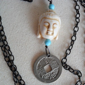 Buddah Necklace in White on Flat Black Chain - Etsy