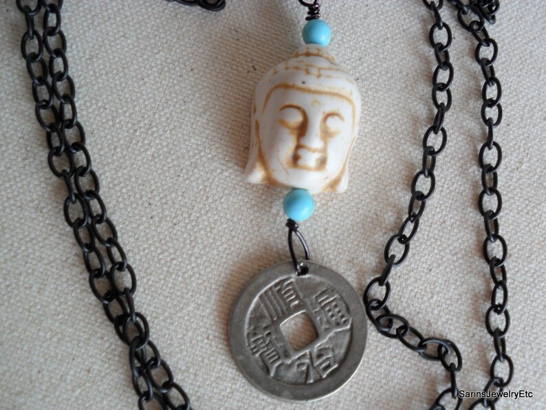 Buddah Necklace in White on Flat Black Chain - Etsy