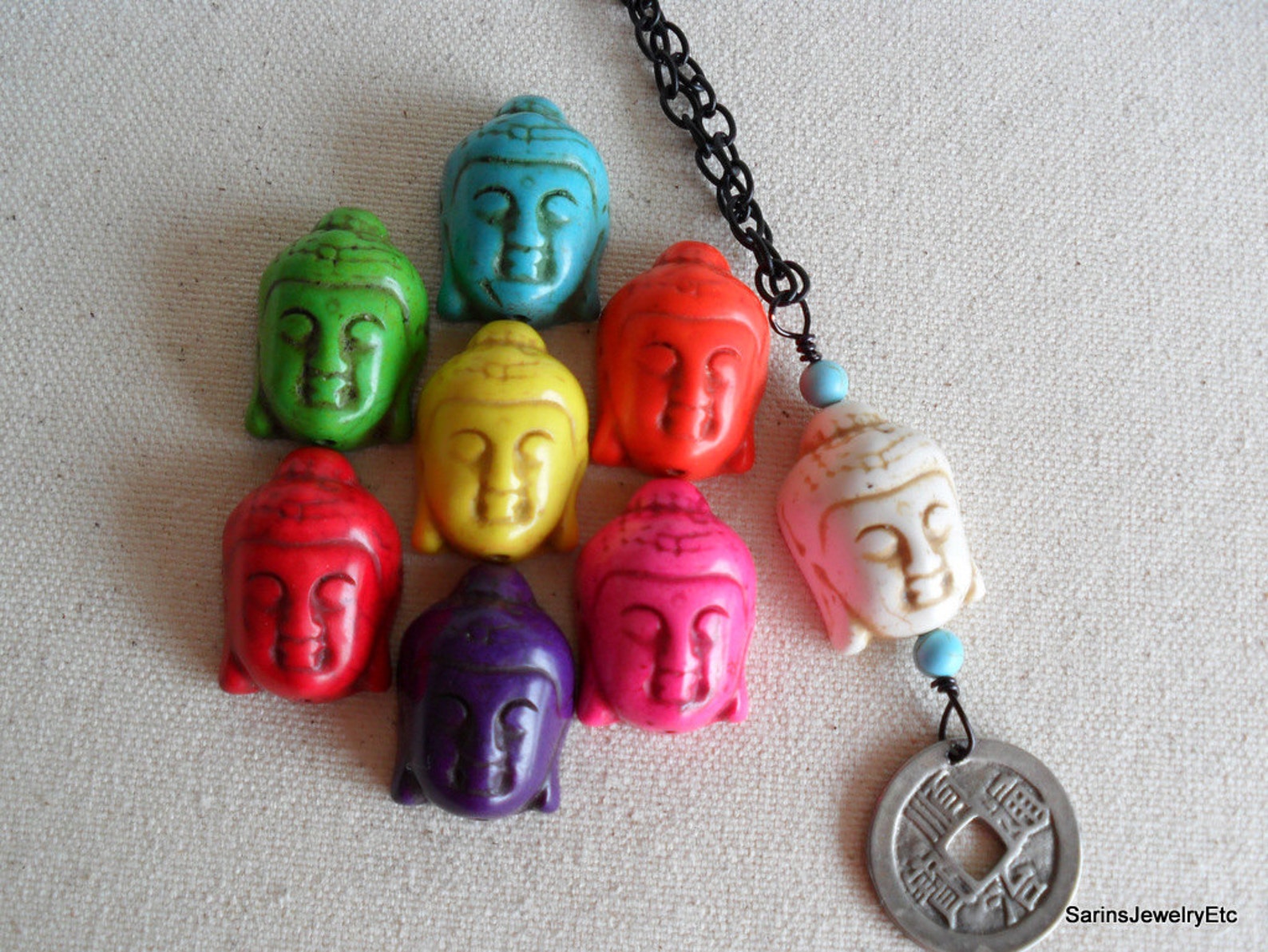 Buddah Necklace in White on Flat Black Chain - Etsy