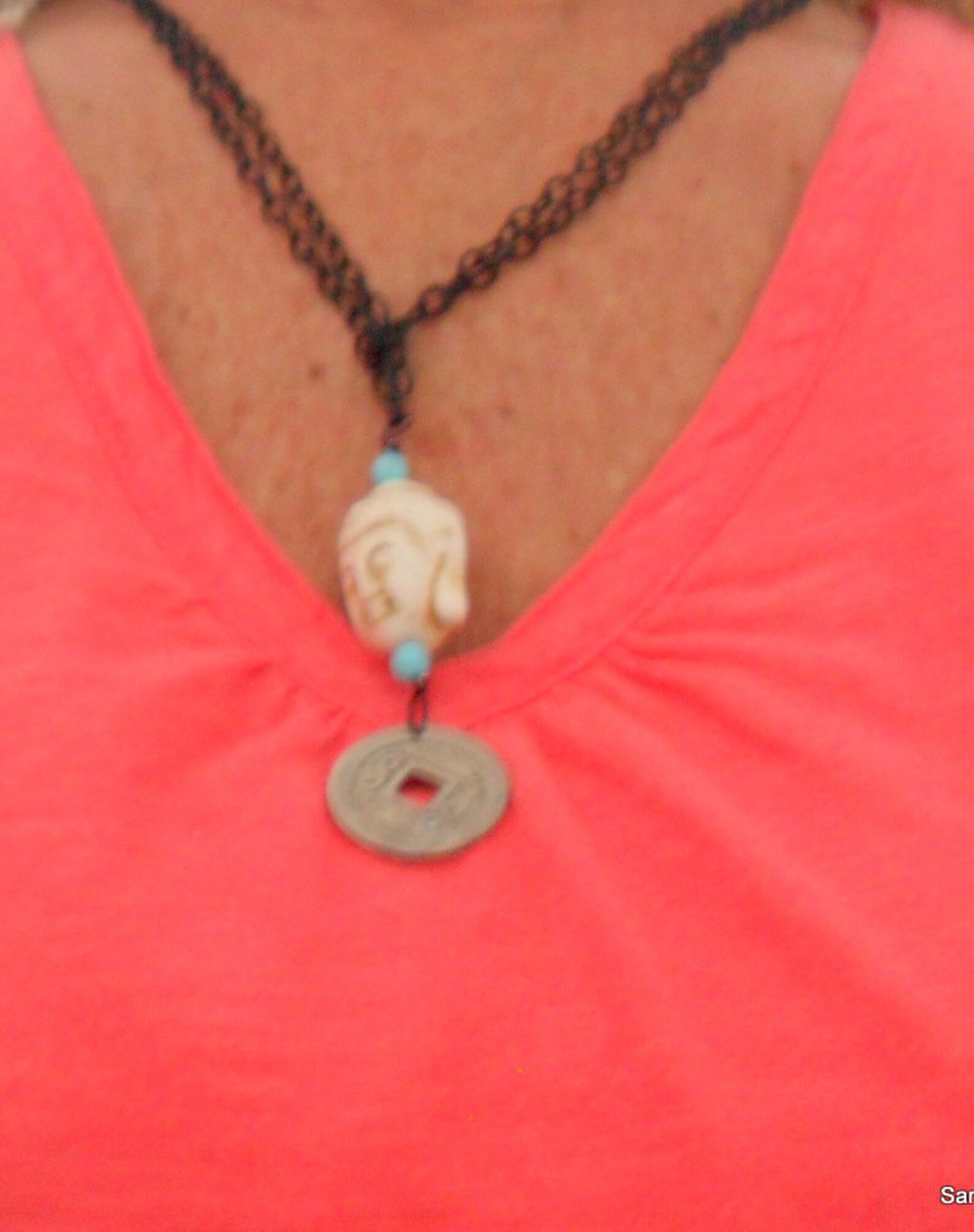 Buddah Necklace in White on Flat Black Chain - Etsy