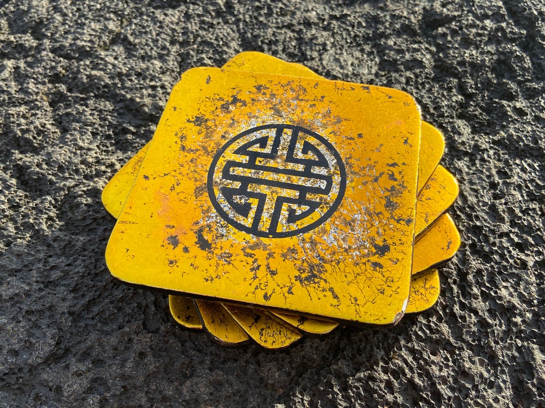 Vintage Gold Coasters - Set of 5 - Asian Art - Black & Gold Decorative ...