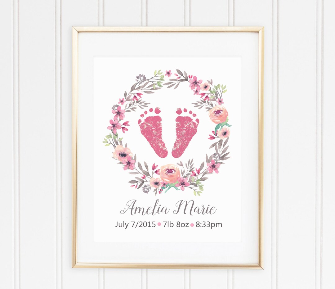 Custom Nursery Wall Art - Baby Girl Print - Personalized Baby Footrpint ...