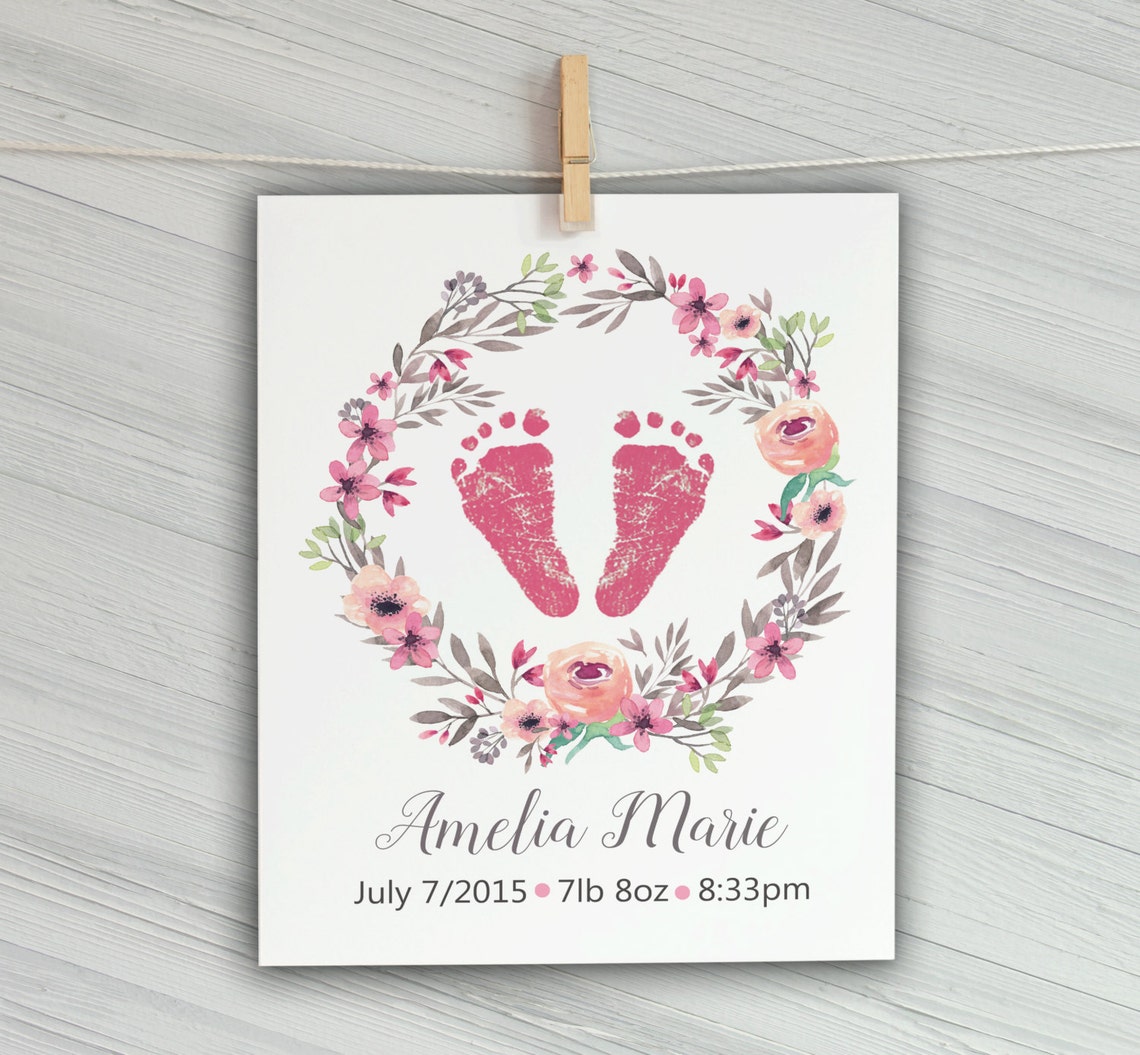 Custom Nursery Wall Art - Baby Girl Print - Personalized Baby Footrpint ...