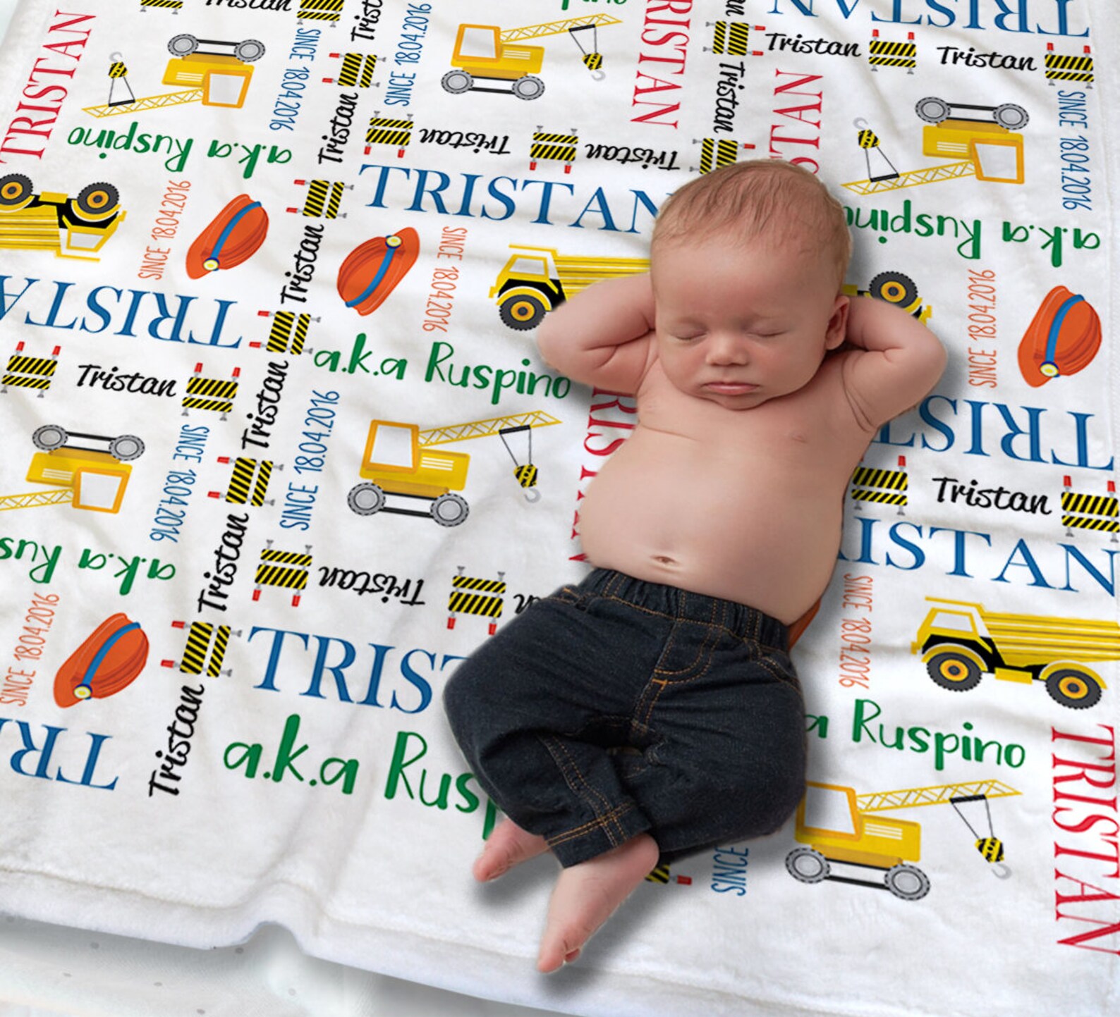 Construction Baby Blanket - Custom Baby Name Blanket - New Baby Gift ...