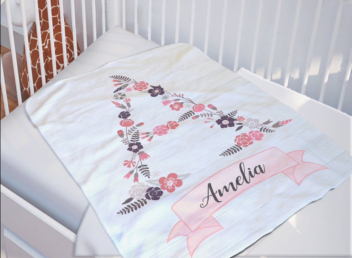 Monogrammed Baby Blanket Floral Baby Blanket Custom Baby - Etsy
