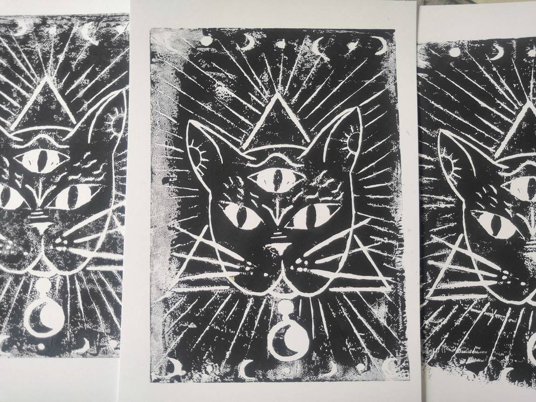 Psychic Kitty Original Lino Print - Etsy