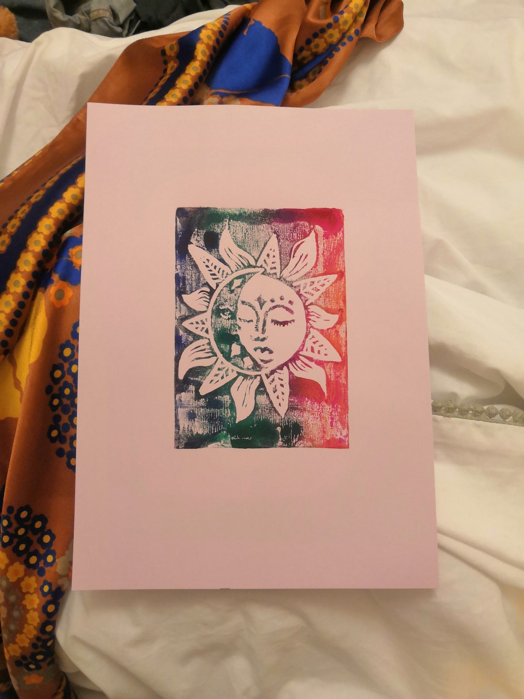 Sun & Moon Lino Print- Hand Carved and Printed - Etsy