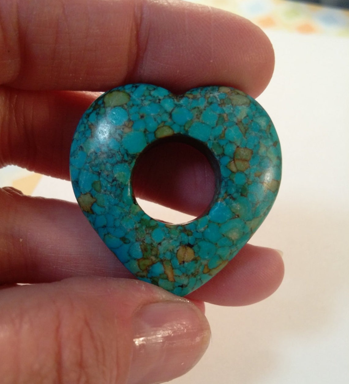 Turquoise Hearts, Mosaic Turquoise Color, Blue Green Heart Bead, Heart ...