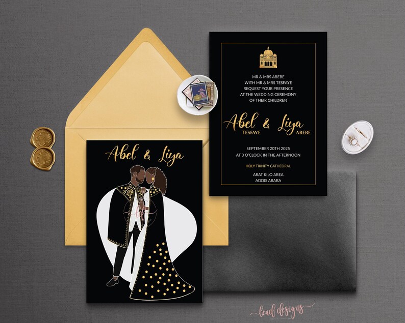 Liya/digital File Invitations (double Sided) /ethiopian Wedding ...