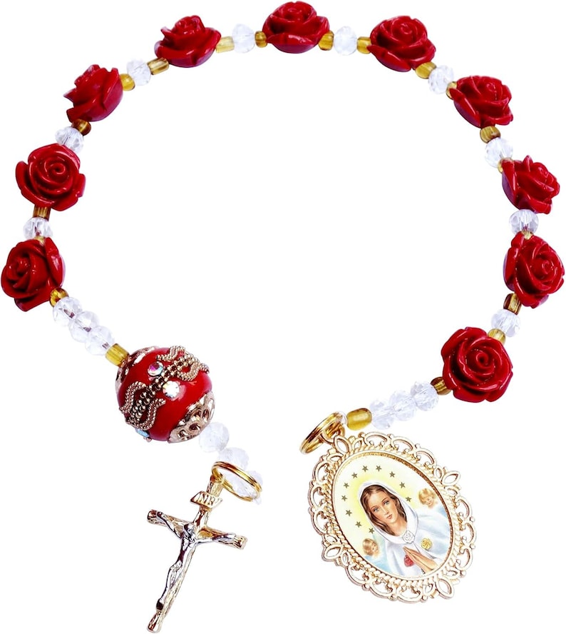 Mystic Rose Rosa Mistica Chaplet Red Blossom Crystal Gems and Faceted ...