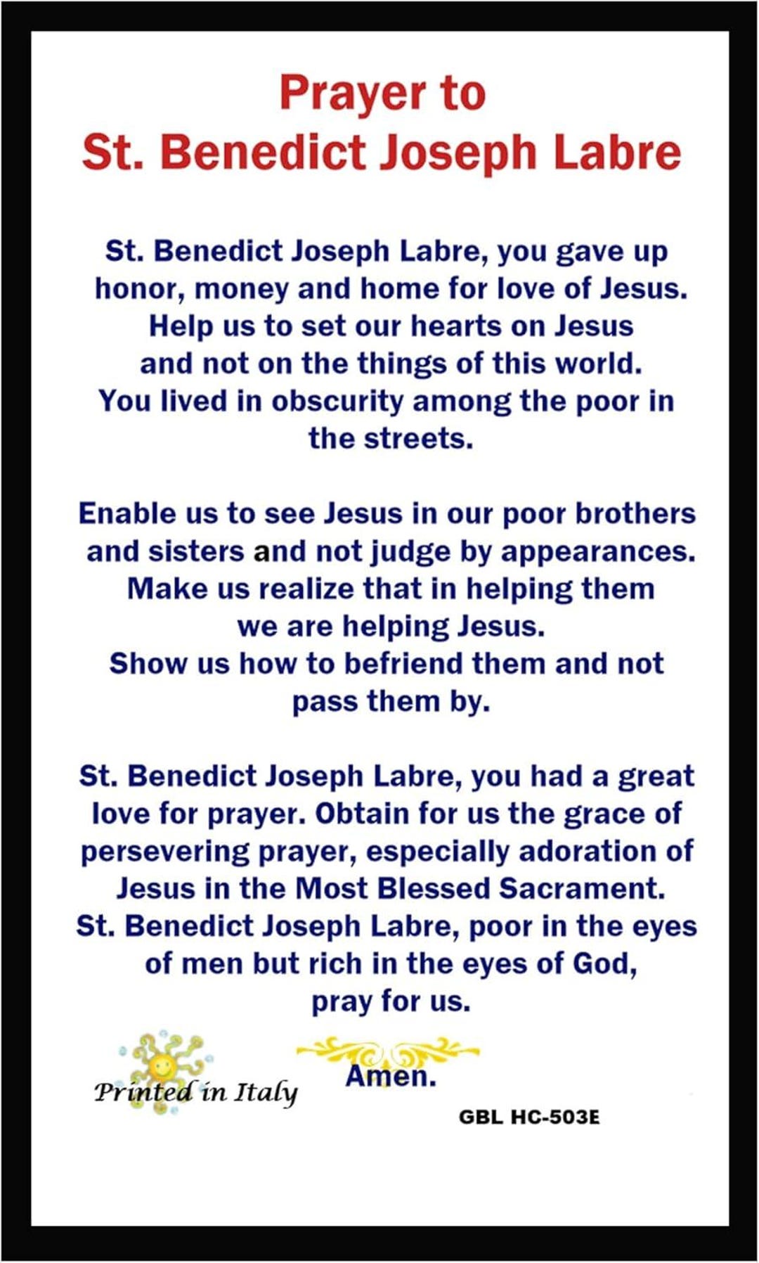 St. Benedict Joseph Labre Patron Saint of the Homeless Laminated Prayer ...