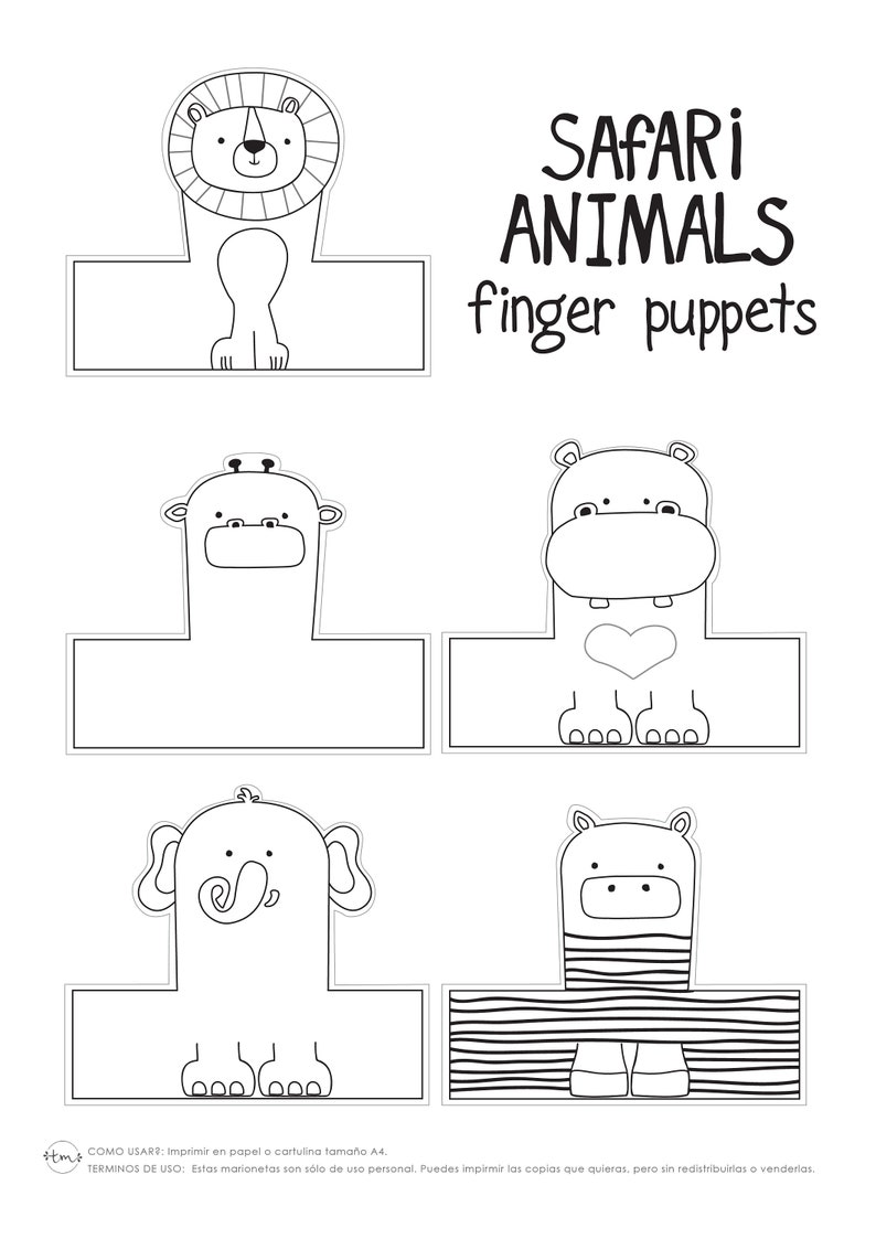 Safari Animals Paper Finger Puppets Farm Animals Woodland | Etsy