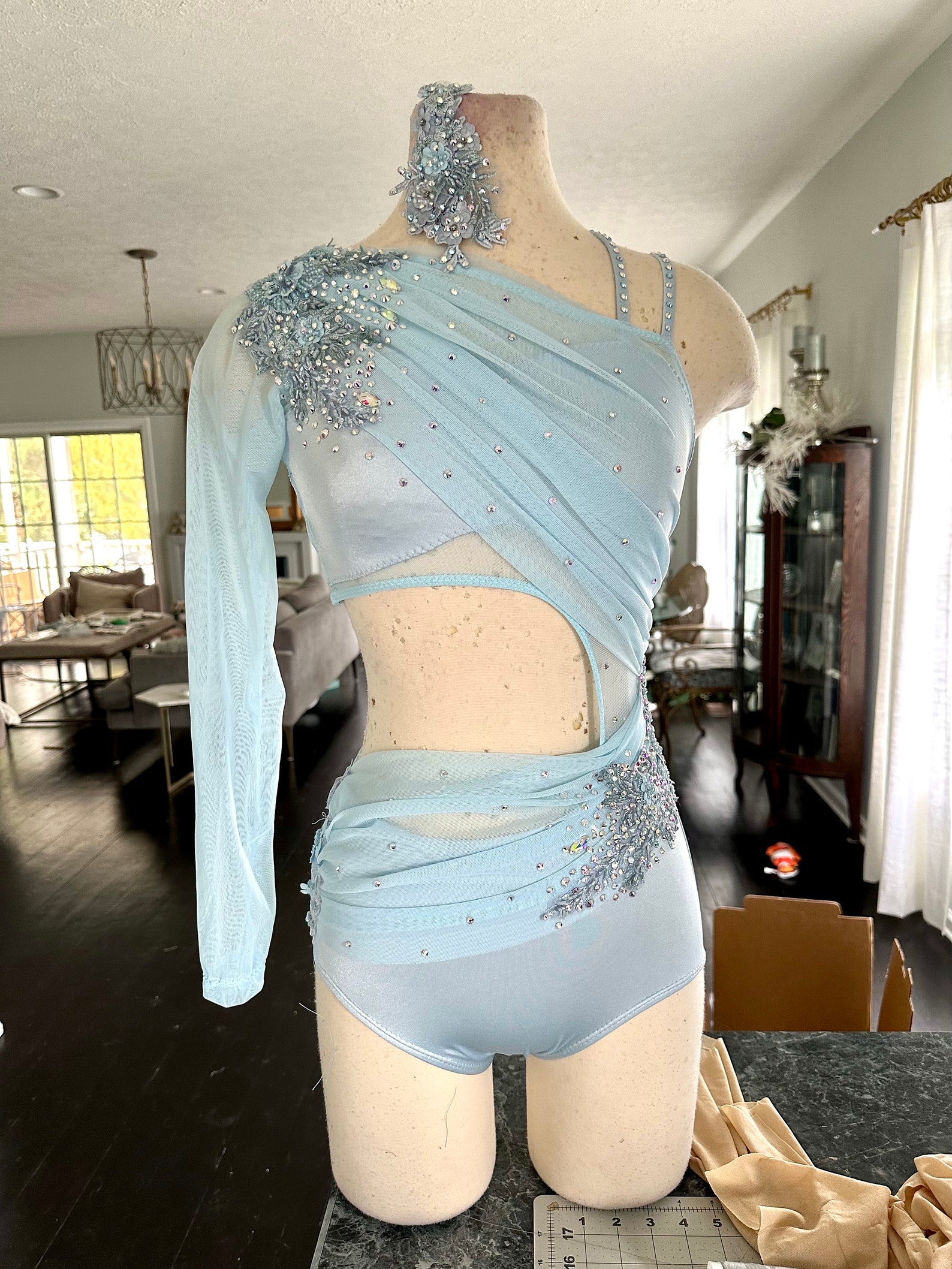 Custom Lyrical Dance Costume Deposit, Blue Asymmetrical Mesh ...