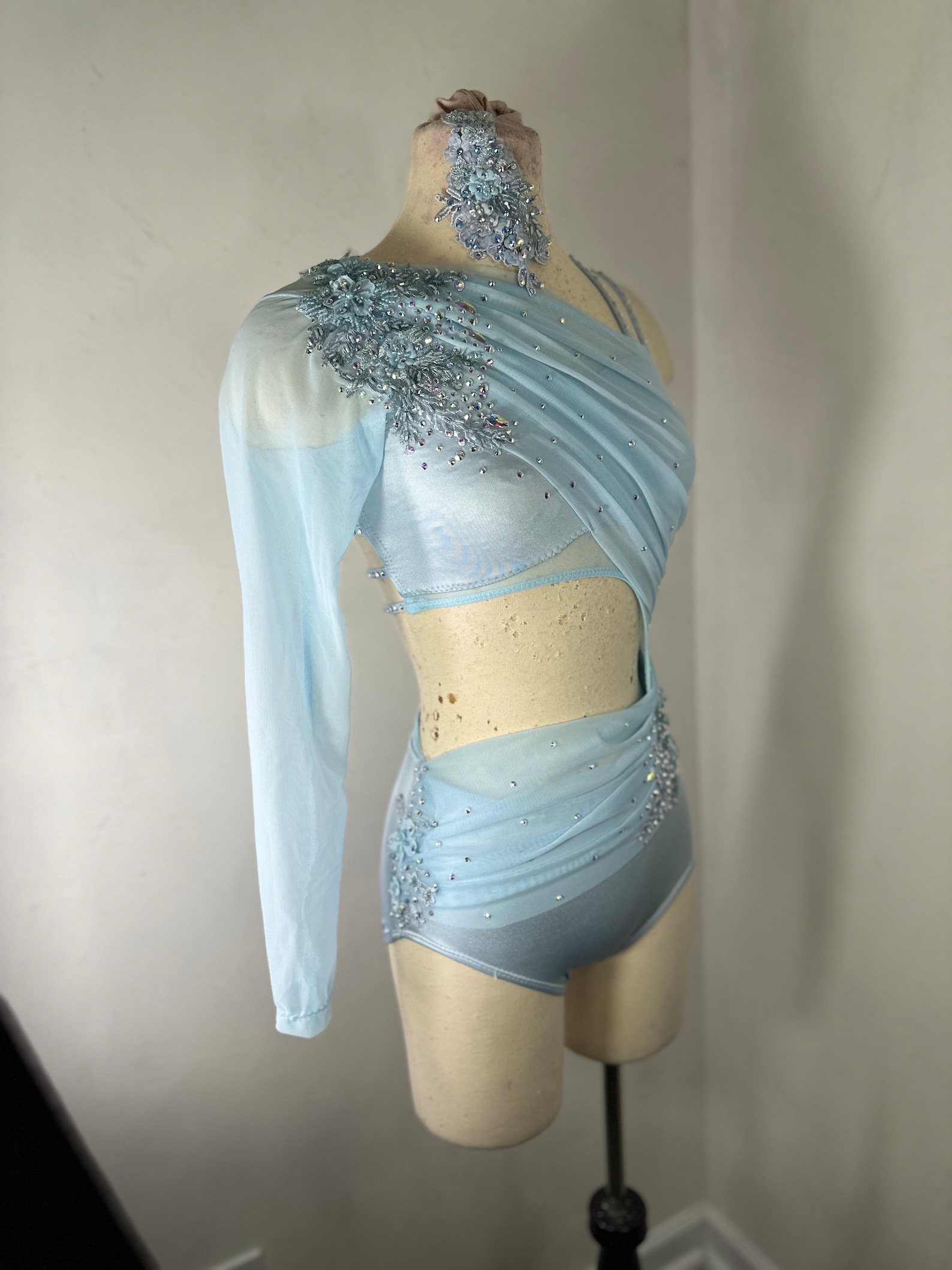 Custom Lyrical Dance Costume Deposit, Blue Asymmetrical Mesh ...