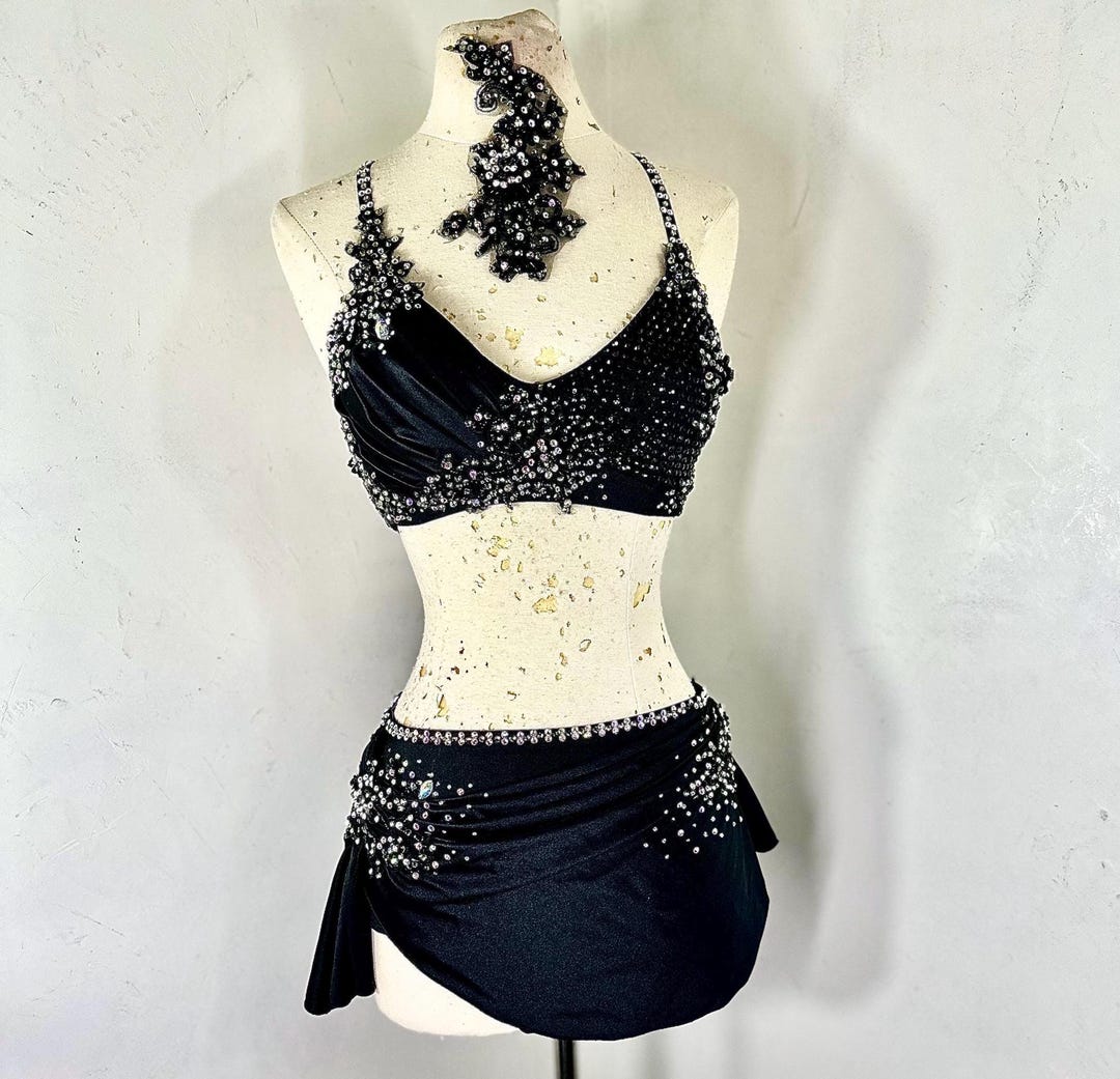 Custom Black Lyrical Dance Costume: Rhinestone & Lace Design - Etsy