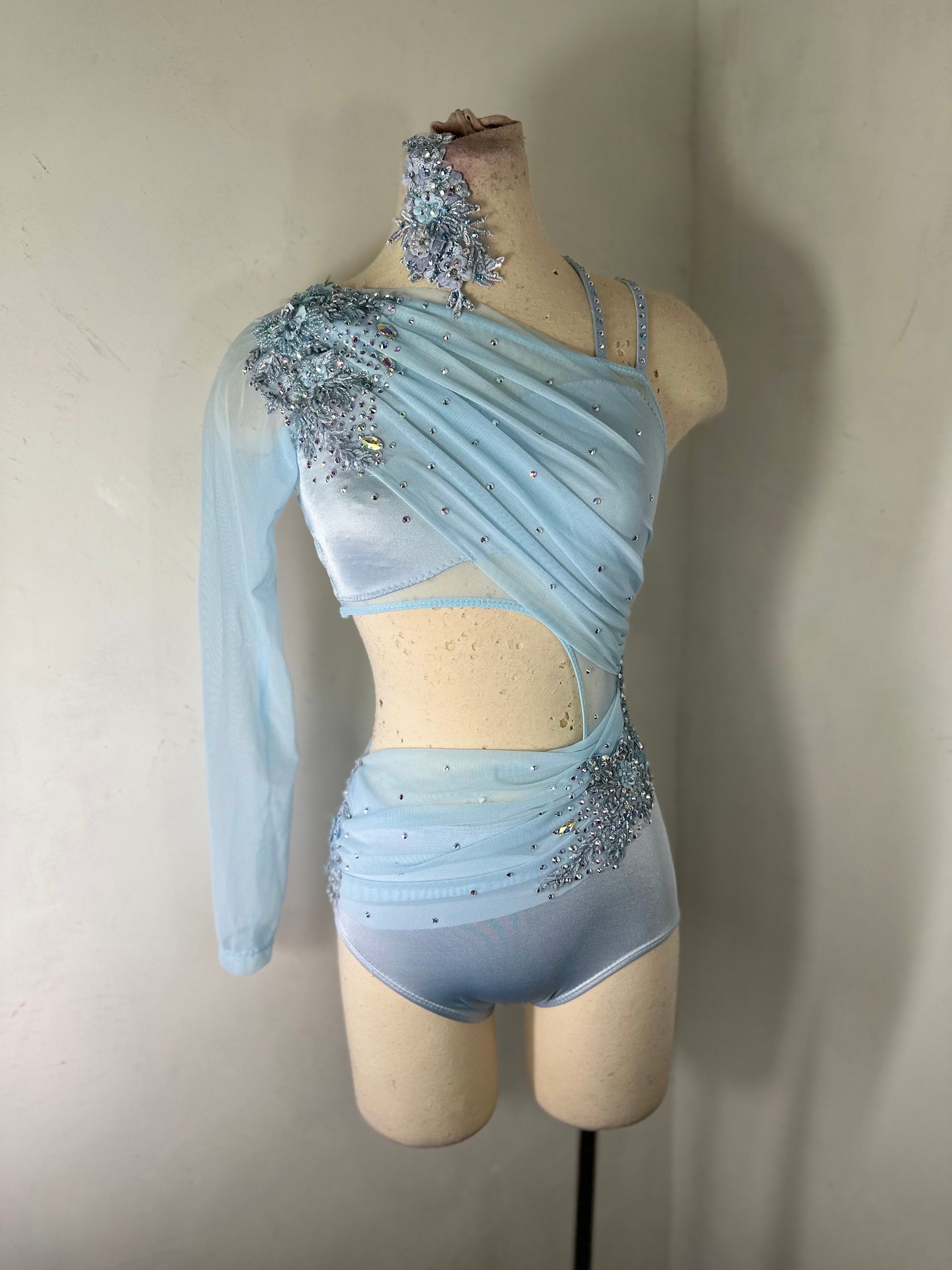 Custom Lyrical Dance Costume Deposit, Blue Asymmetrical Mesh ...