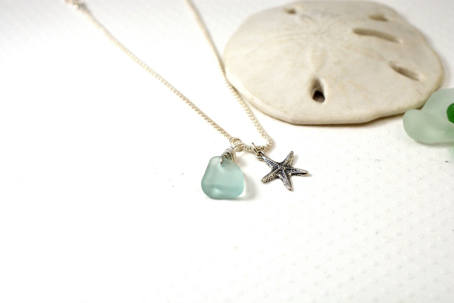 Sea Glass Necklace, Sterling Silver Sea Glass Jewelry, Starfish Charm ...
