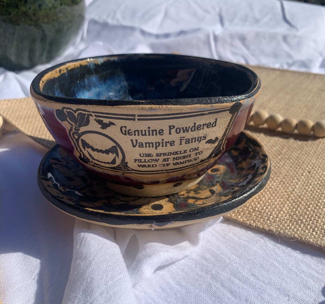 SET Ceramic Bowl & Plate, Gothic Art, Hand Crafted Pottery, Dinnerware ...