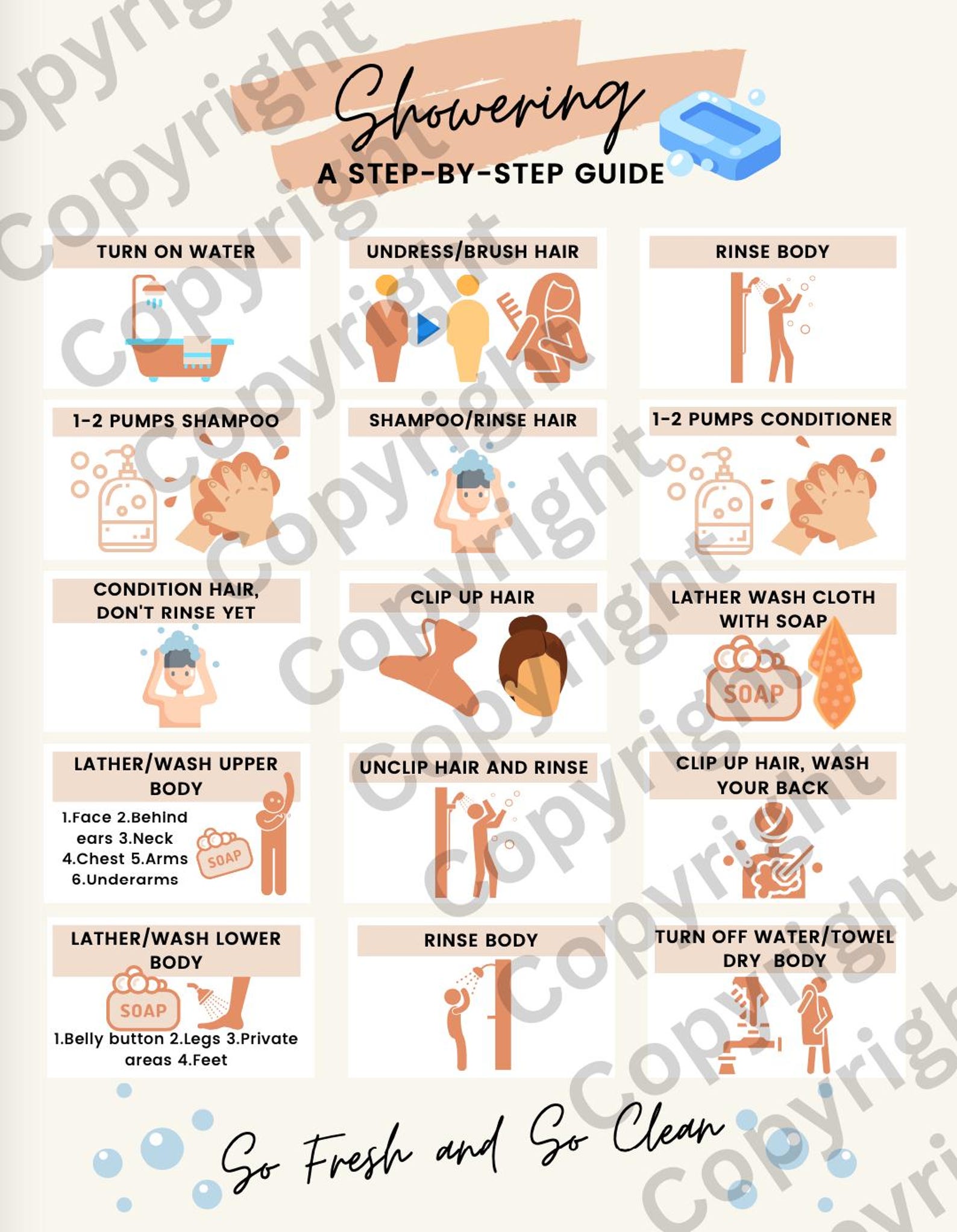 ADHD Shower Routine Checklist Printable | Step-by-step Visual Guide for ...