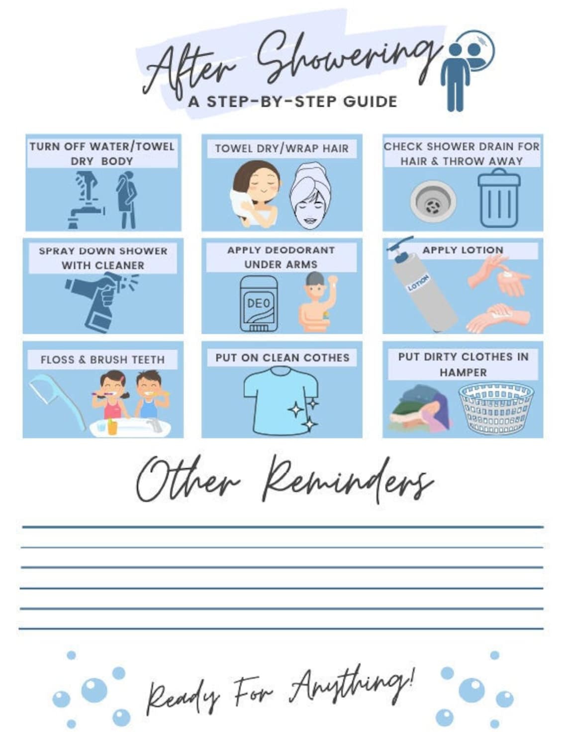 After Shower Check List Step by Step Guide Great for Adult ADHD, Autism ...