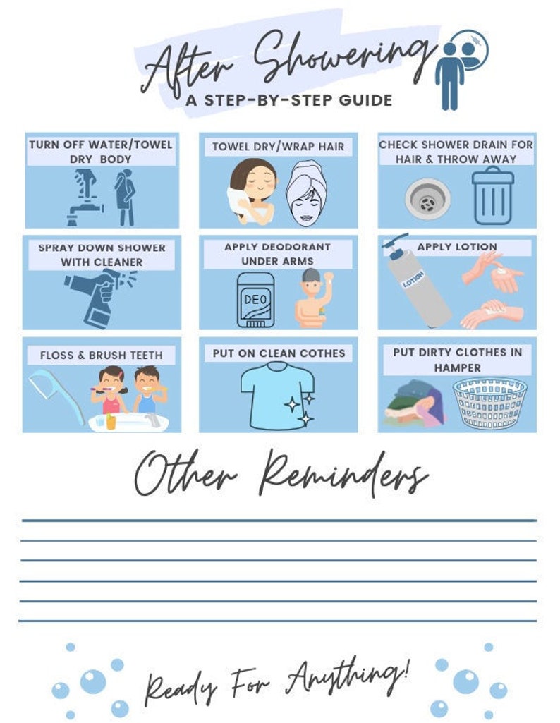 After Shower Check List Step by Step Guide Great for Adult ADHD, Autism ...