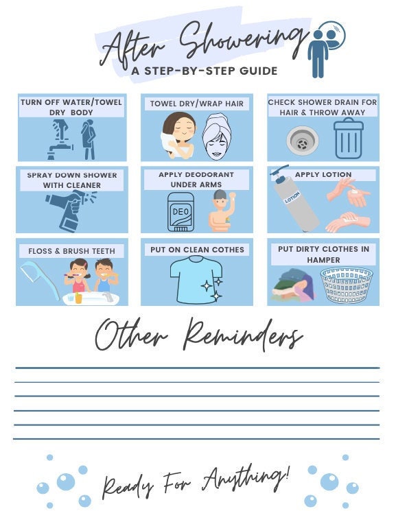 After Shower Check List Step by Step Guide Great for Adult ADHD, Autism ...