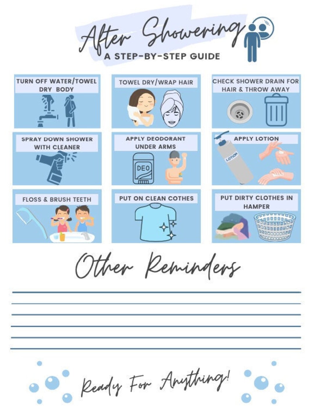 Edit & Customize After Shower Check List Step by Step Guide Great for Adult ADHD, Autism ...