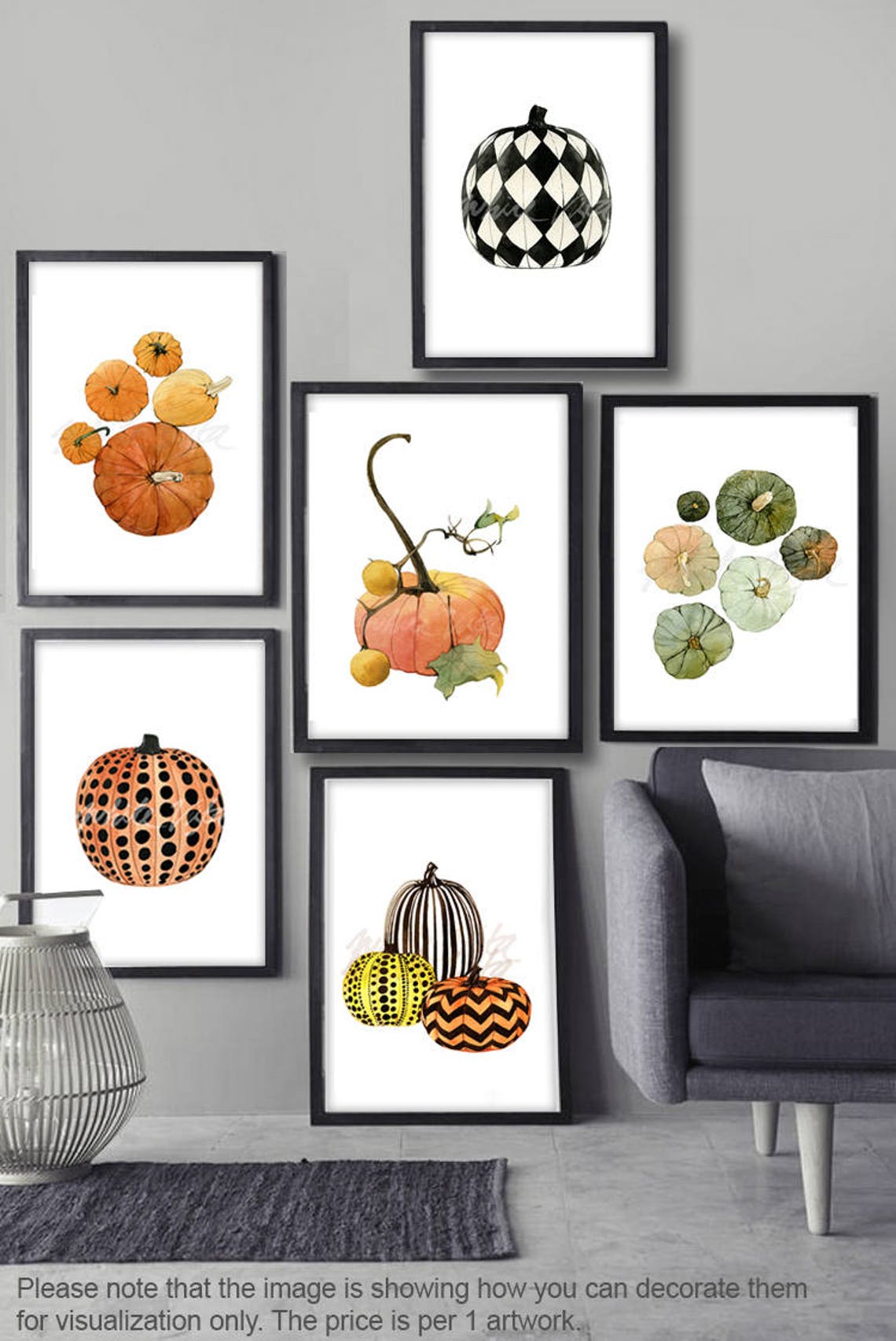 Fall Pumpkin Print Watercolor Wall Decor Orange Halloween - Etsy