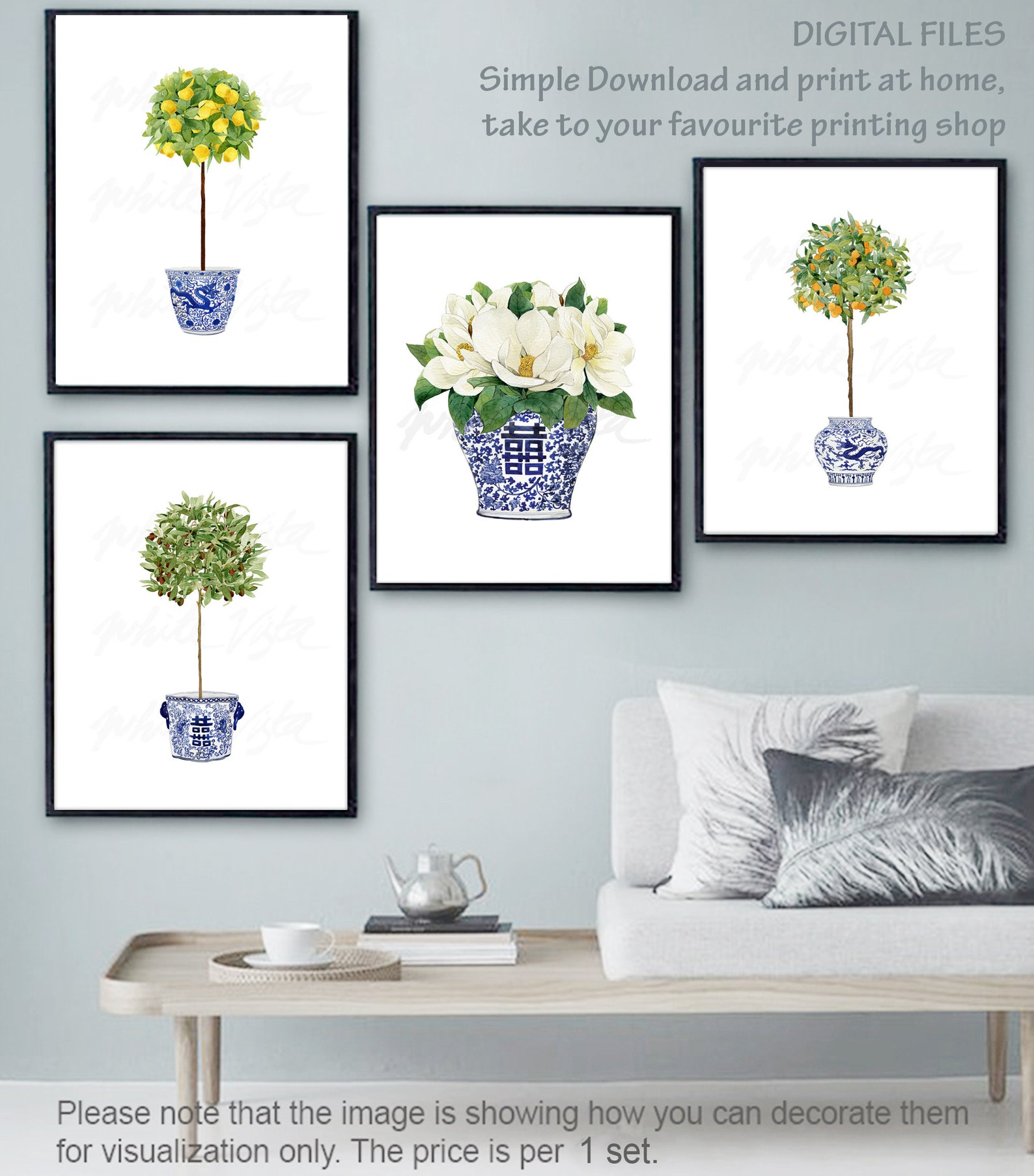 Topiary Tree Orange Topiaries Print Chinoiserie Bonsai - Etsy