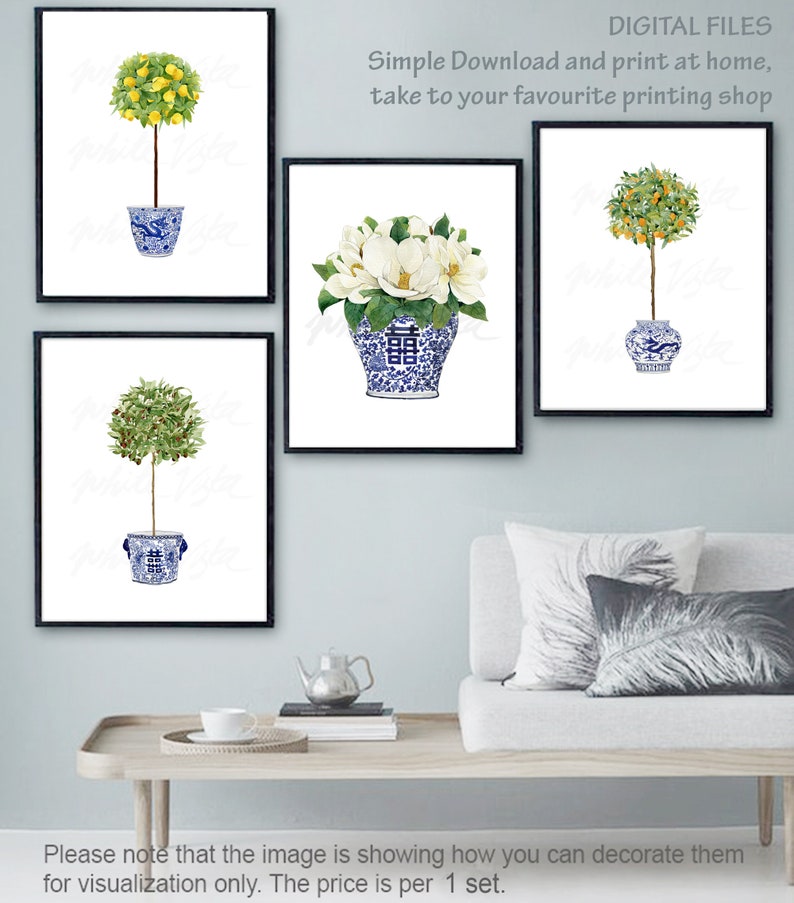 Topiary Tree Orange Topiaries Print Chinoiserie Bonsai - Etsy