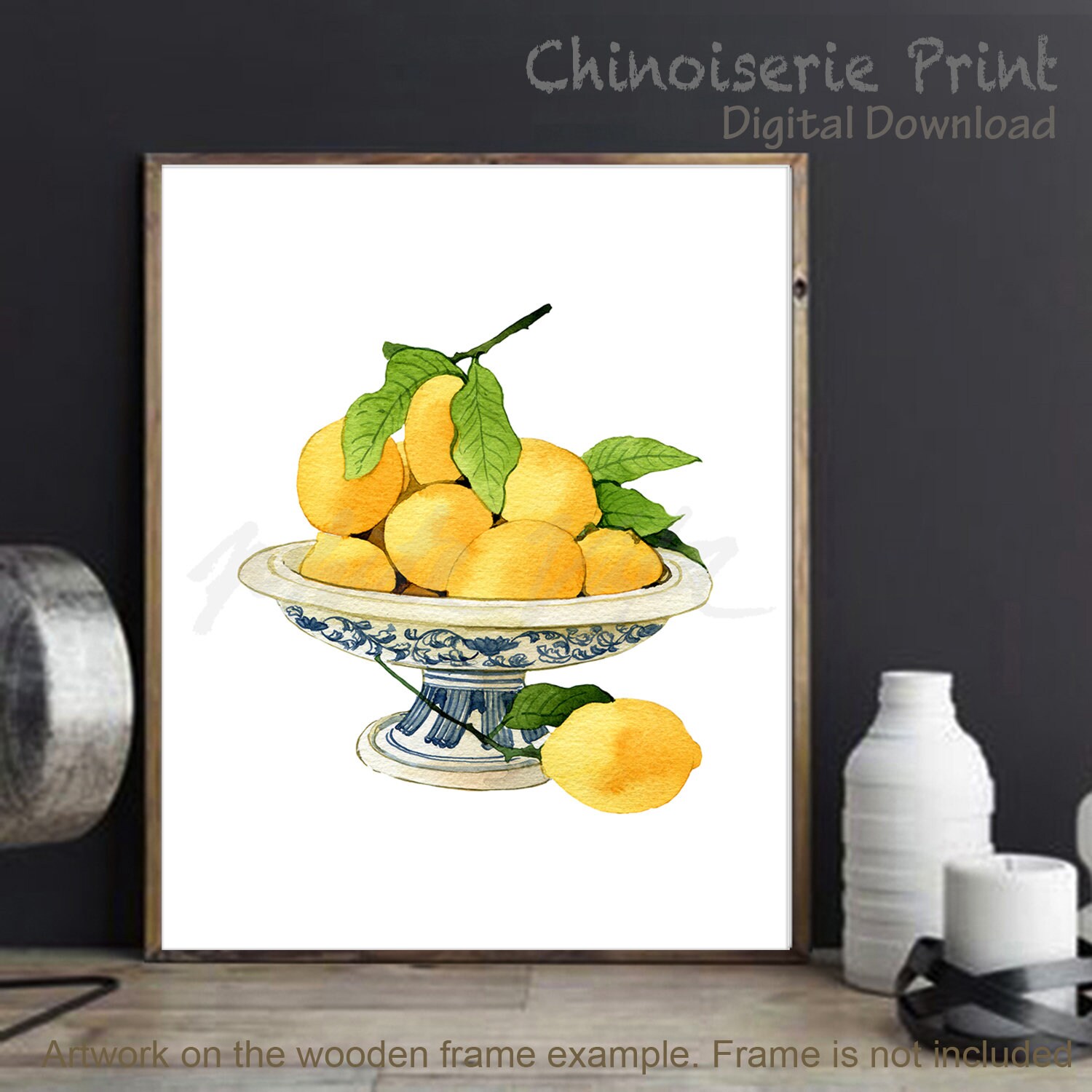 Lemon Print Kitchen Wall Art Chinese Porcelain Blue and | Etsy