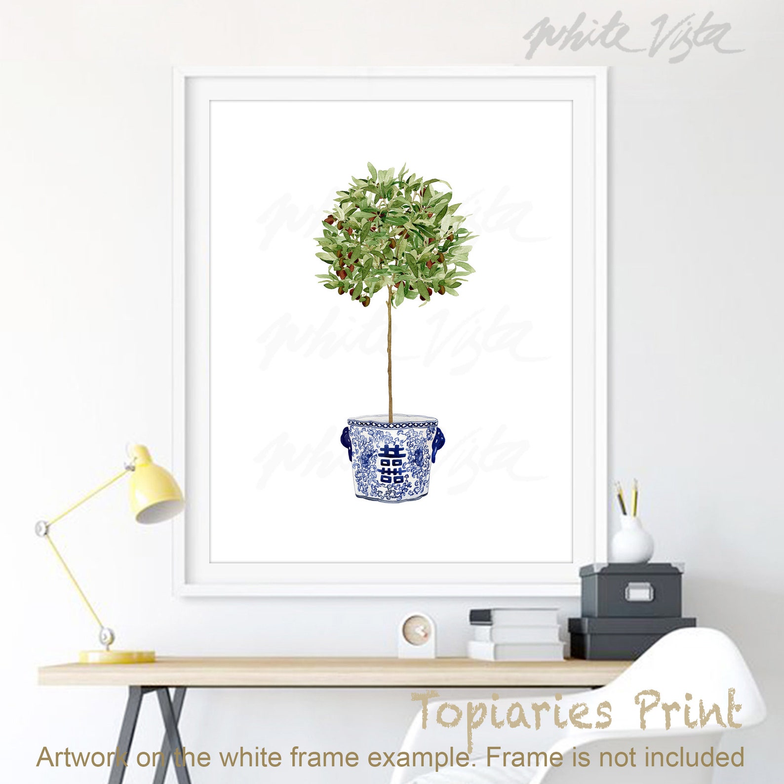 Topiary Tree Chinoiserie Planter Topiaries Olive Tree Watercolour ...