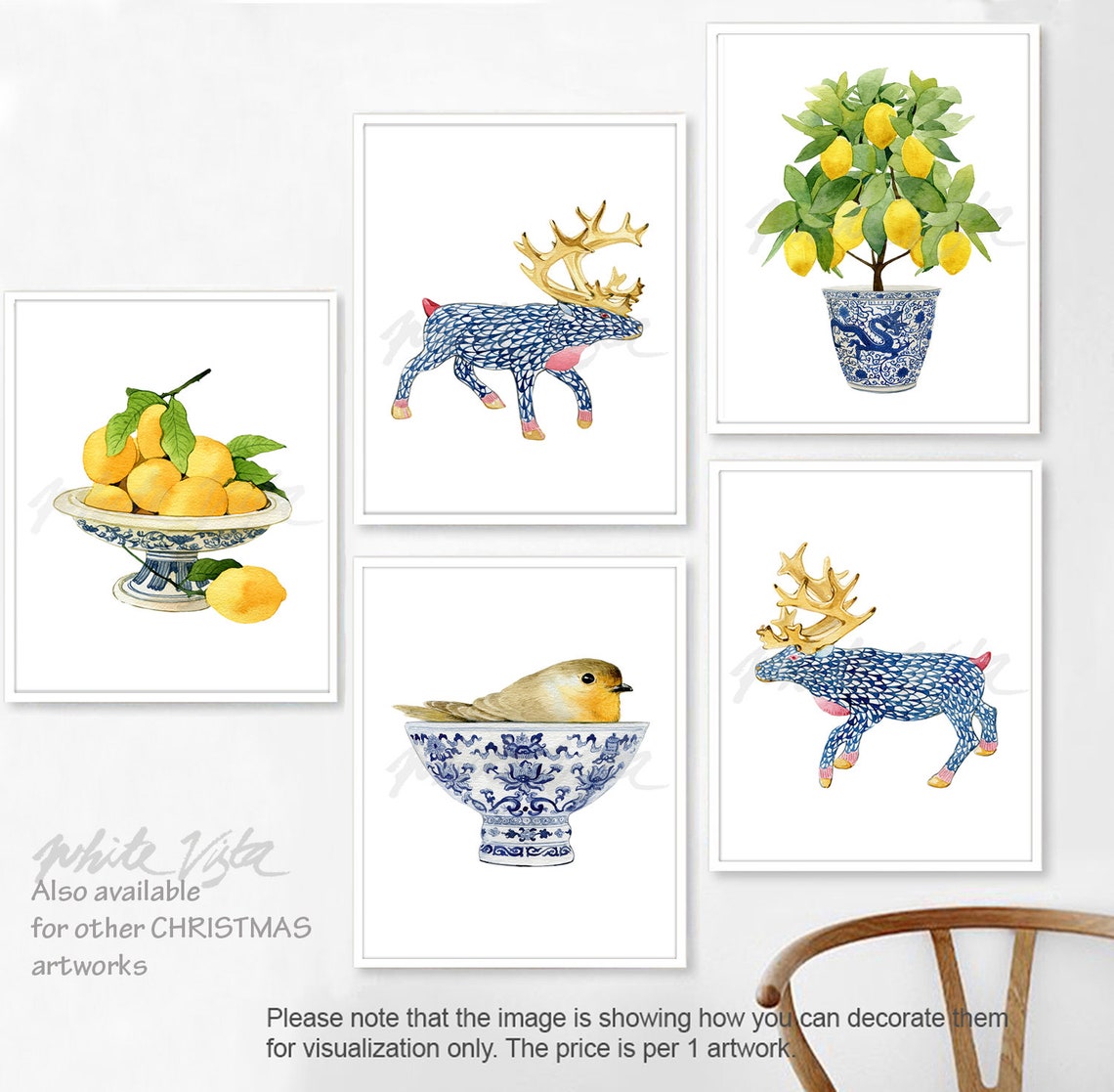 Lemon Print Kitchen Wall Art Chinese Porcelain Blue and | Etsy